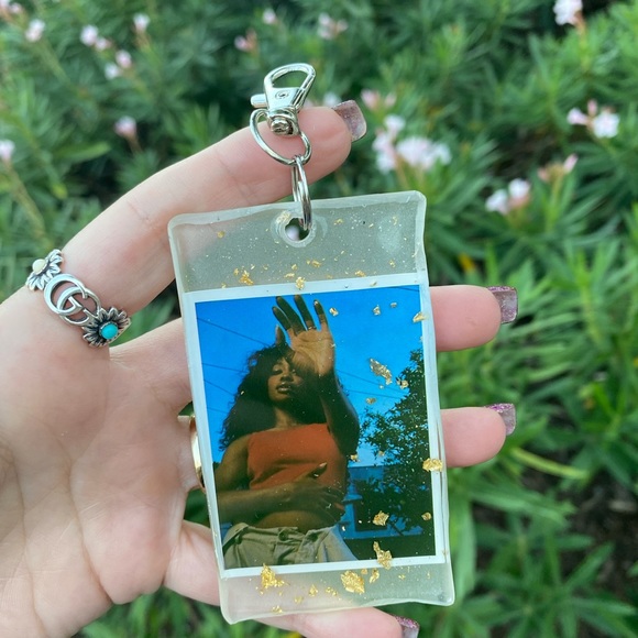 Accessories | Sza Photo With Gold Flakes Silver Hardware Keychain Bag ...